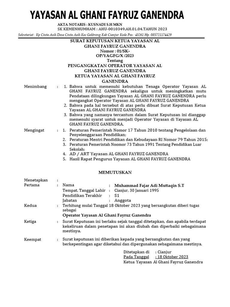 Lampiran 2 Contoh SK OPY 2022 | PDF