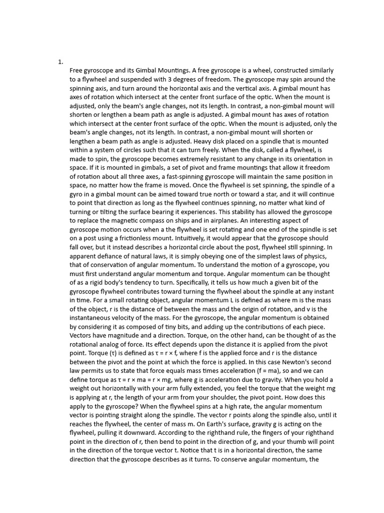 Free Gyroscope and Its Gimbal Mountings | PDF