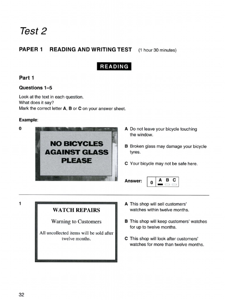 Cambridge Preliminary English Test Reading and Writing 2 | PDF