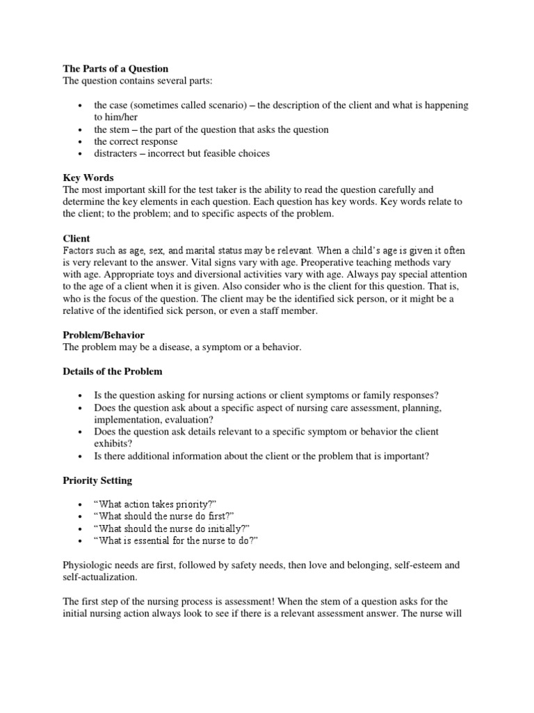 The Parts of A Question | PDF | Test (Assessment) | Nursing