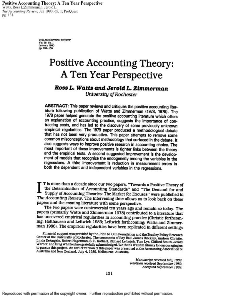 Watts and Zimmerman - 1990 - Positive Accounting Theory - A Ten Year ...