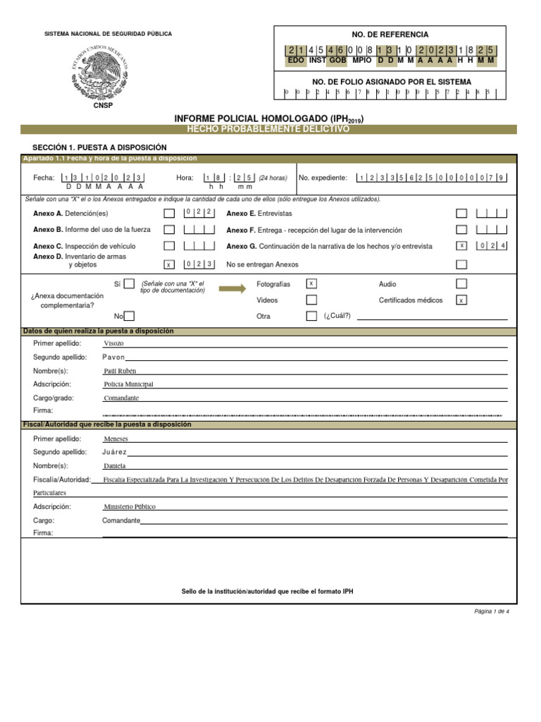 Informe Policial Homologado (Iph) : Hecho Probablemente Delictivo | PDF