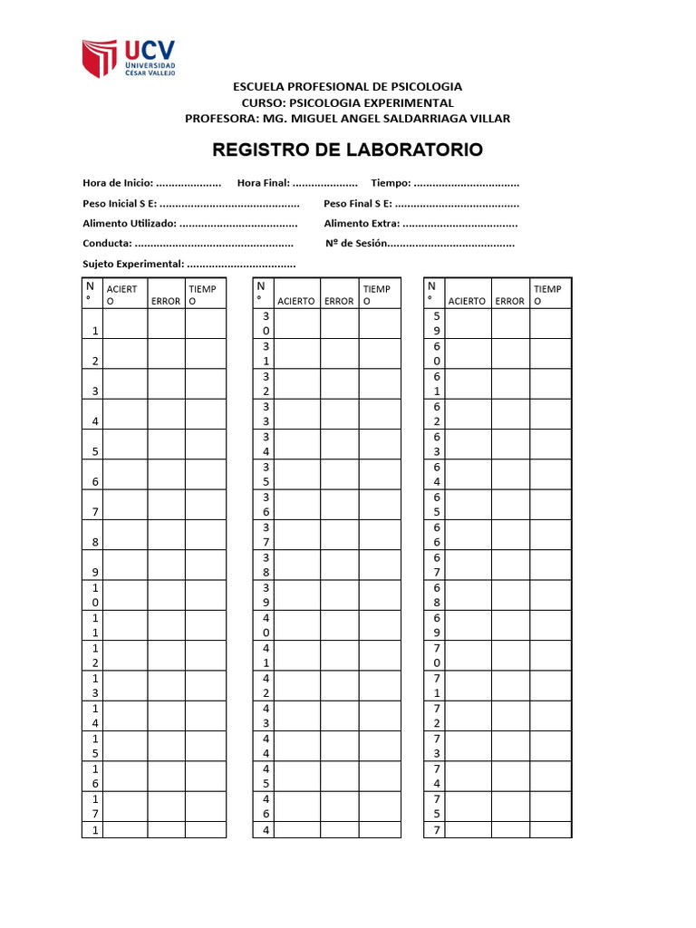 Registros de Laboratorio | Descargar gratis PDF | Sicología