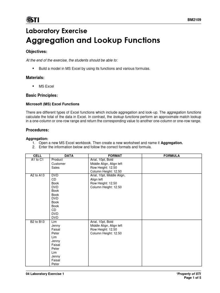 04 Laboratory Exercise 1 | PDF | Microsoft Excel | Spreadsheet