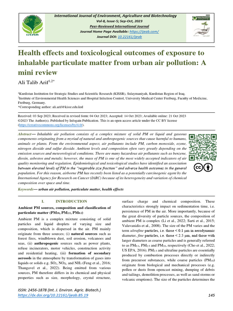 Health Effects and Toxicological Outcomes of Exposure To Inhalable ...