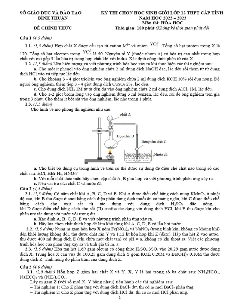 HSG HÓA 12 BÌNH THUẬN 2022-2023 | PDF