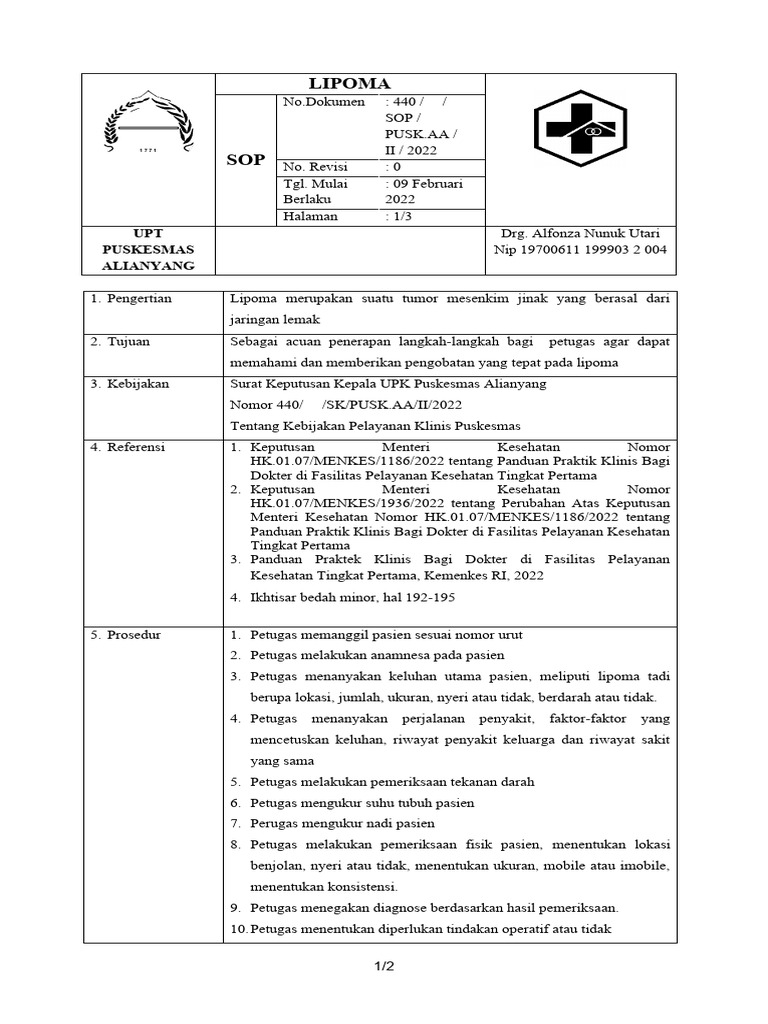 SOP Lipoma | PDF | Kesehatan Holistik