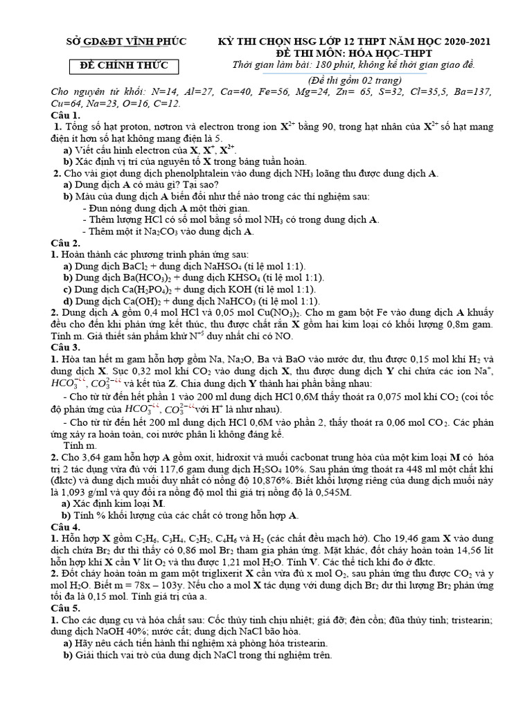 De Thi Chon HSG Tinh Vinh Phuc 2021 | PDF