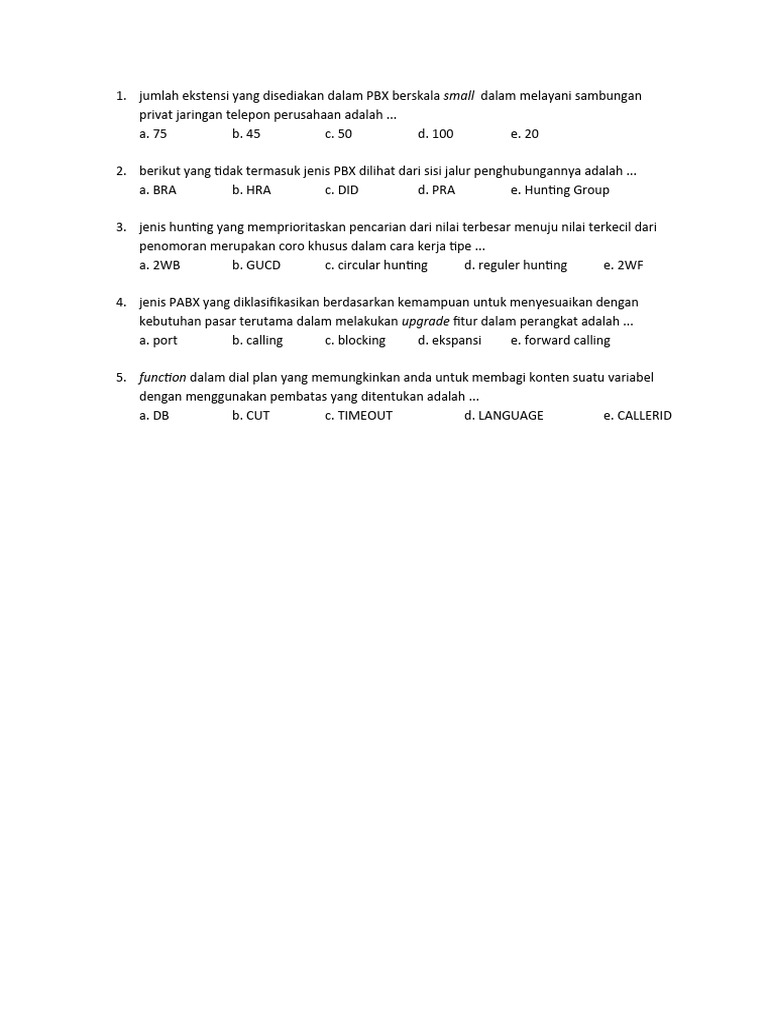 Jumlah Ekstensi Yang Disediakan Dalam PBX Berskala Small Dalam Melayani ...