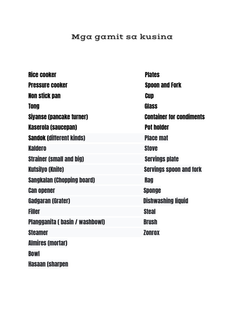 Mga Gamit Sa Kusina | PDF
