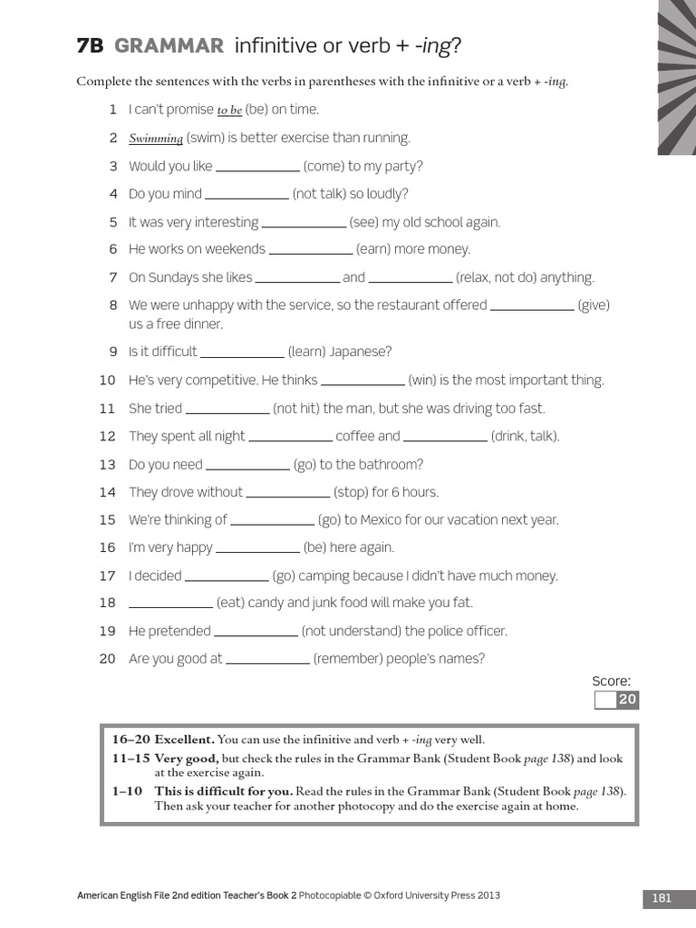 Infinitive vs. Verb + -ing Exercises | PDF