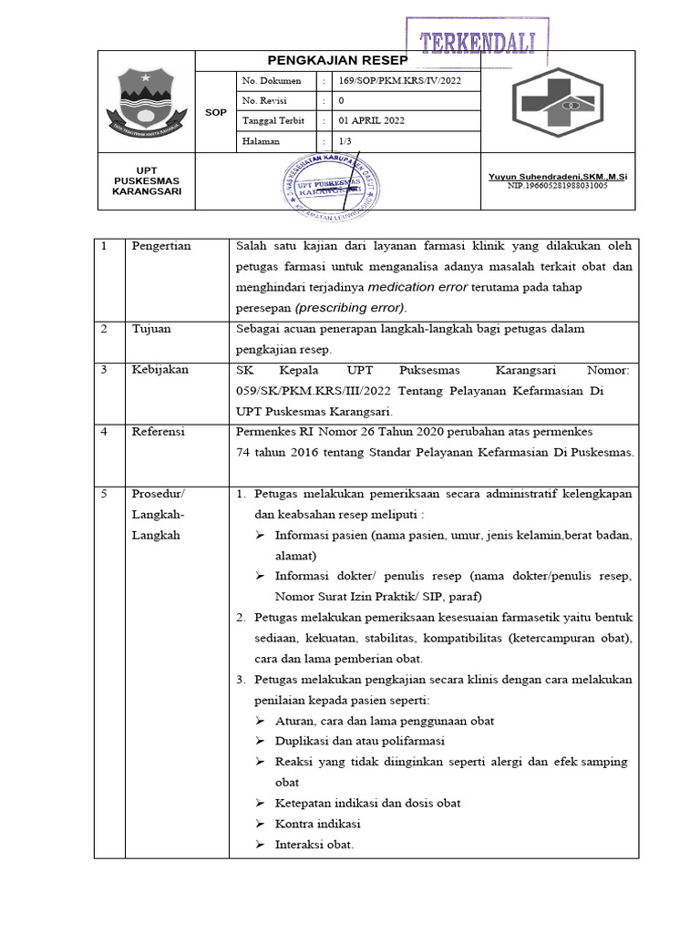 Sop Pengkajian Resep | PDF | Pengembangan Diri | Kesehatan Holistik