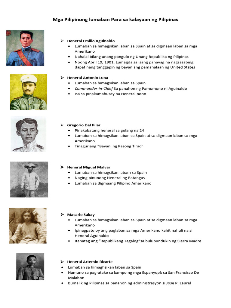 Mga Pilipinong Lumaban para Sa Kalayaan NG Pilipinas | PDF Mga Pilipinong Lumaban para Sa Kalayaan NG Pilipinas | PDF