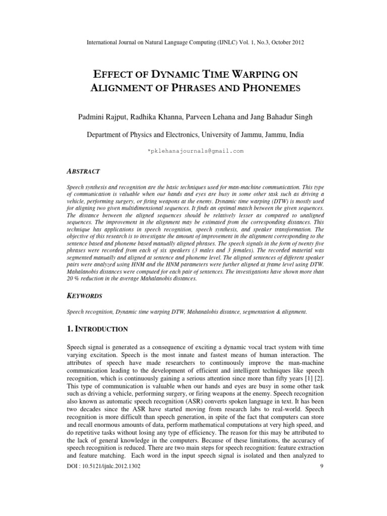 Effect of Dynamic Time Warping On Alignment of Phrases and Phonemes ...