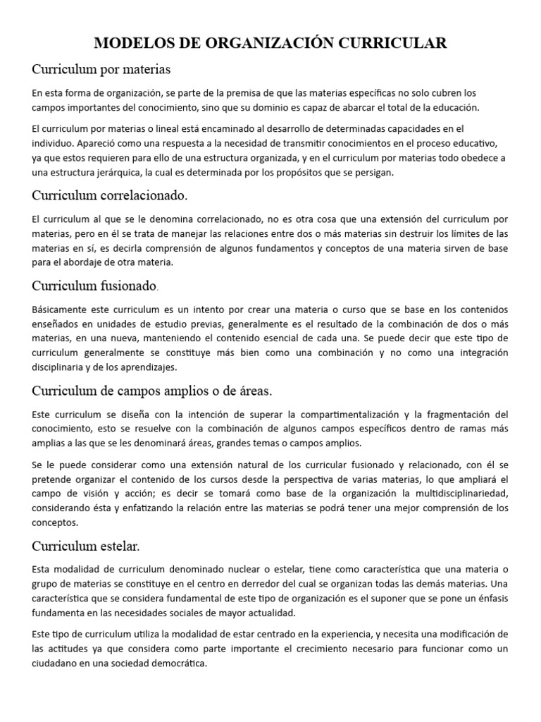Modelos de Organización Curricular | PDF