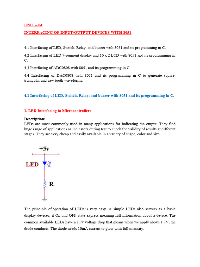 Unit 4 - INTERFACING OF INPUTOUTPUT DEVICES WITH 8051 | PDF