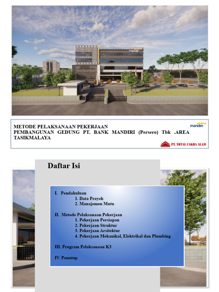 Metode Pelaksanaan Pekerjaan Gedung Bank Mandiri TAsik | PDF