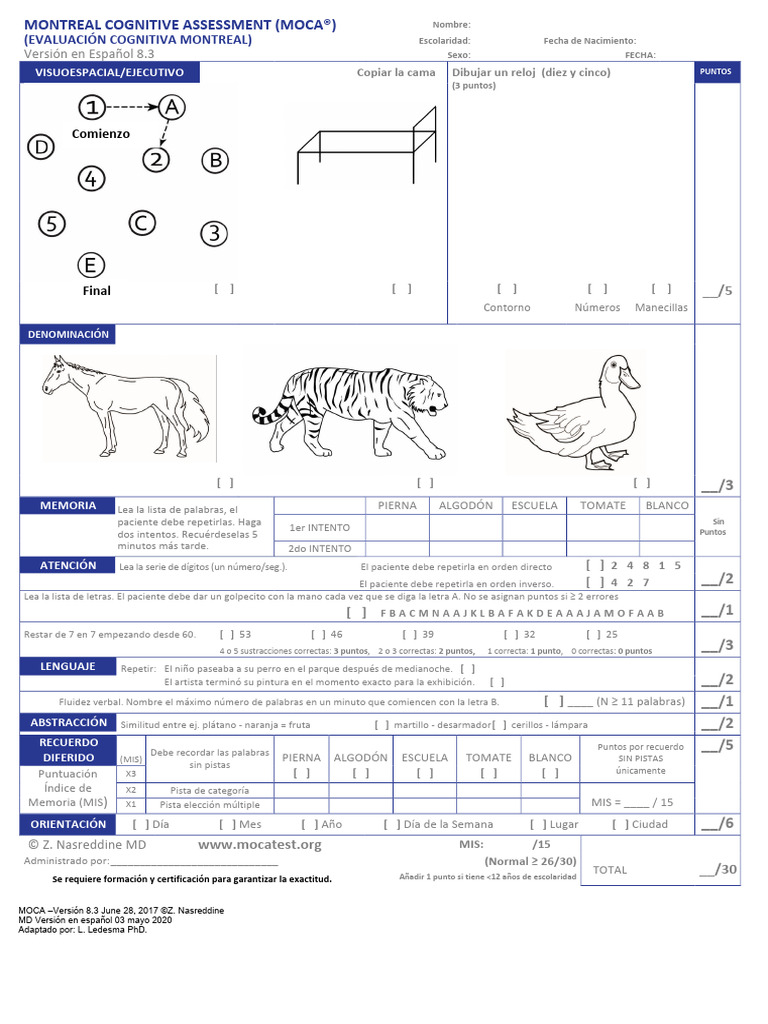 MoCA Test 8.3 Versión Mexicana | PDF