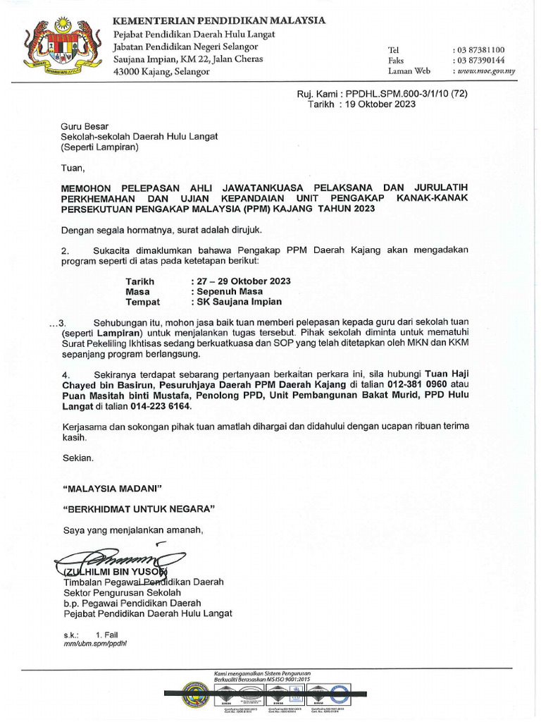 Memohon Pelepasan Jawatankuasa Pelaksana Dan Jurulatih Perkhemahan Dan Ujian Kepandaian Unit ...