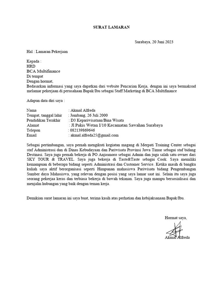 Surat Lamaran Maybank | PDF Surat Lamaran Maybank | PDF