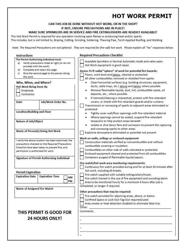 Hot Work Permit Template | PDF