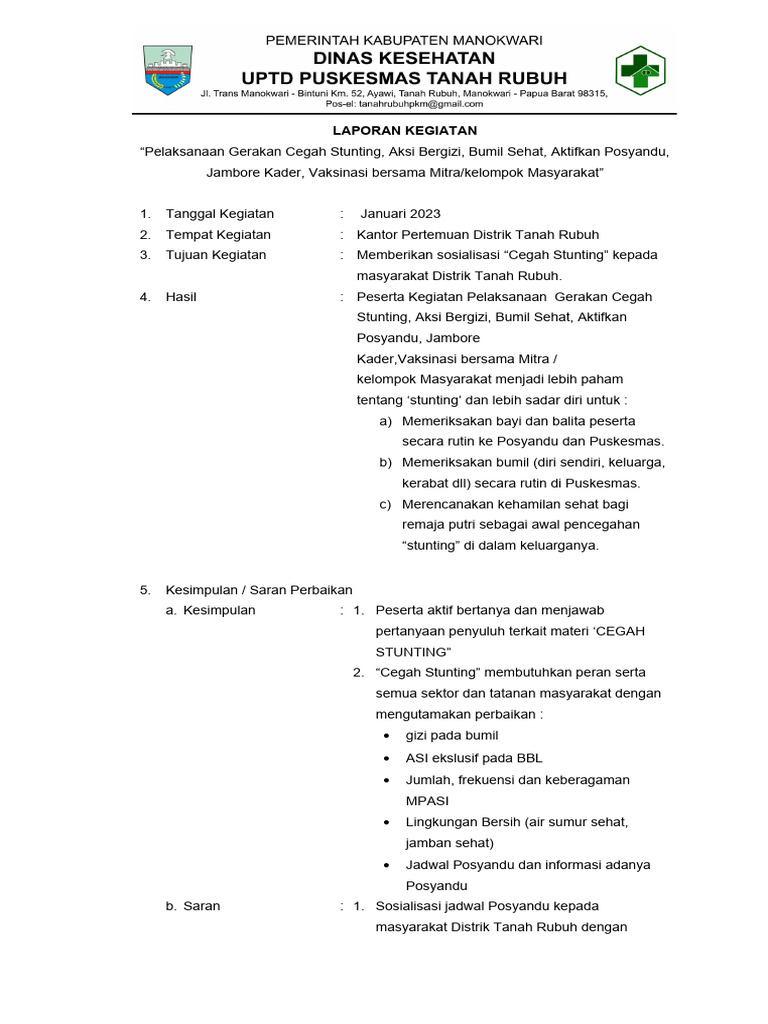 Cegah Stunting: Sosialisasi di Tanah Rubuh | PDF