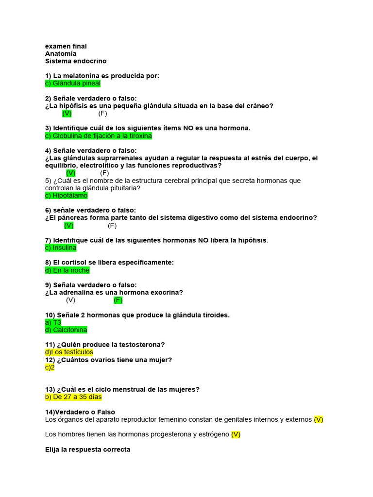 Examen Final de Anatomia | PDF