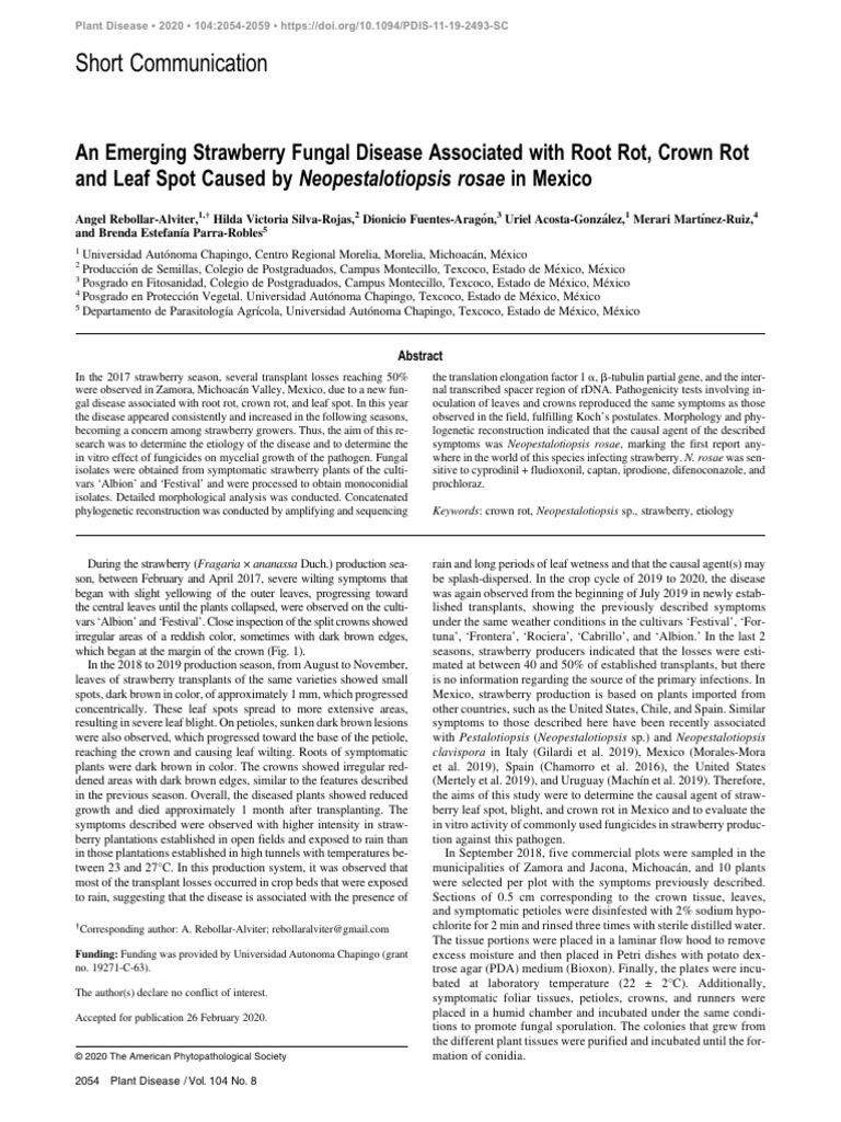 An Emerging Strawberry Fungal Disease Associated With Root Rot, Crown ...