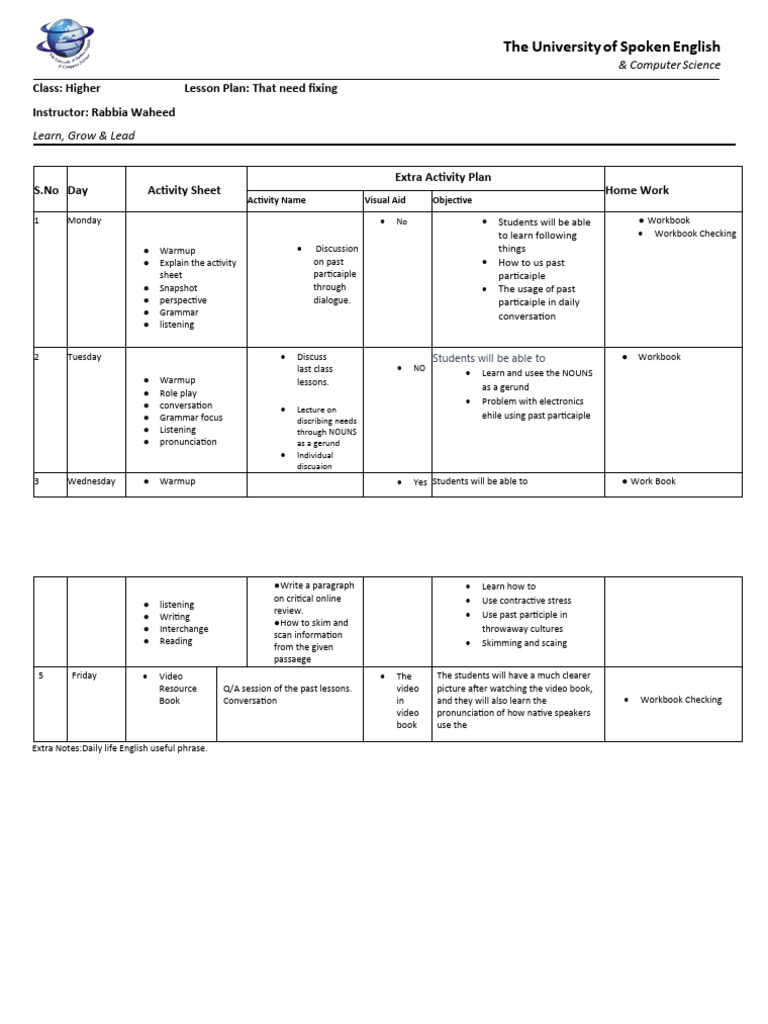 Past Participle Lesson Plan | PDF