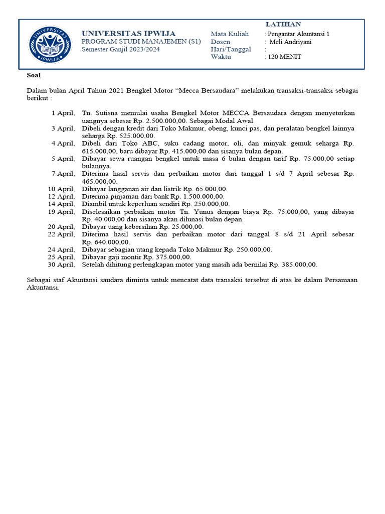 Pertemuan 3 Studi Kasus Lap - Keuangan Dengan Persamaan Akuntansi | PDF