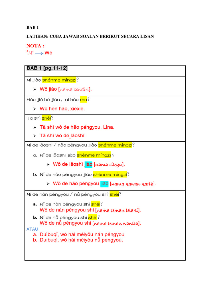 Tmc401 Bab 1-Latihan Lisan & Jawapan | PDF