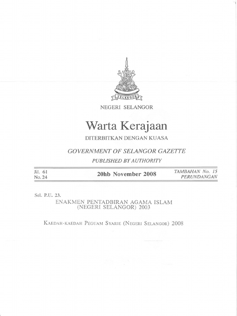 Kaedah Kaedah Peguam Syarie Negeri Selangor 2008 | PDF
