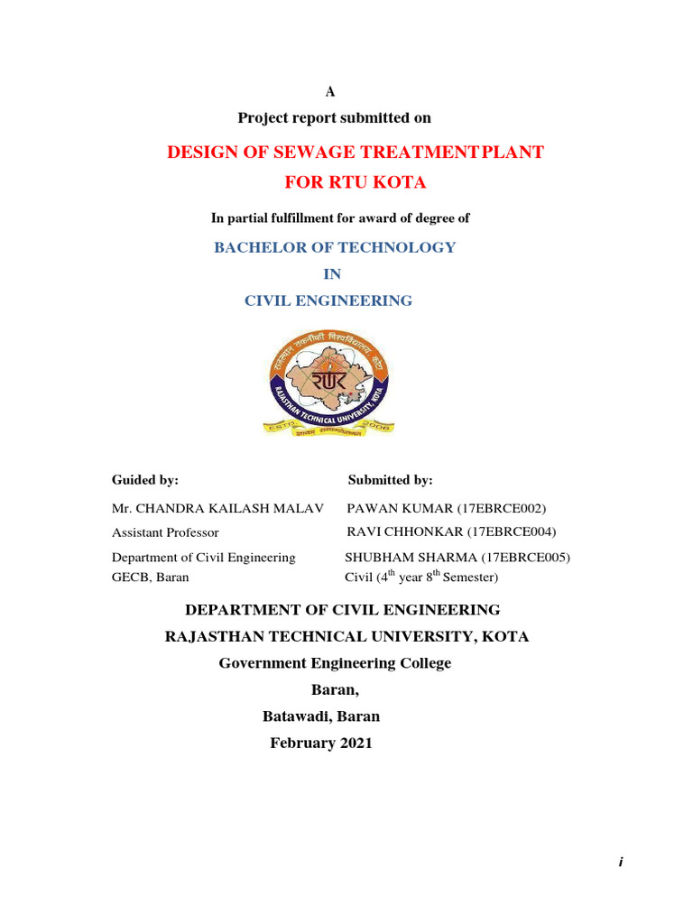 Design of STP for RTU Kota Campus | PDF | Sewage Treatment | Water ...