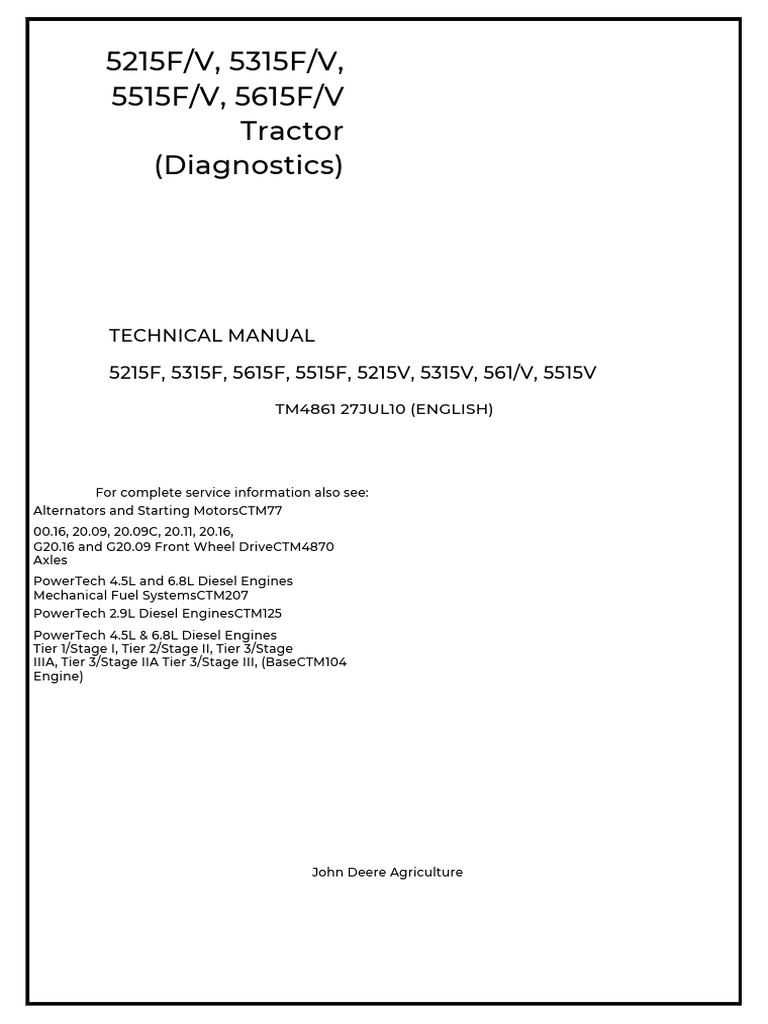 John Deere 5215F, 5315F, 5515F, 5615F, 5215V, 5315V, 5515V, 5615V ...