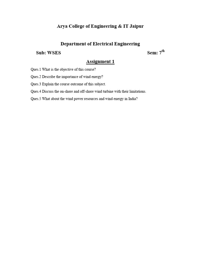 Wind Energy Course Assignments Overview | PDF