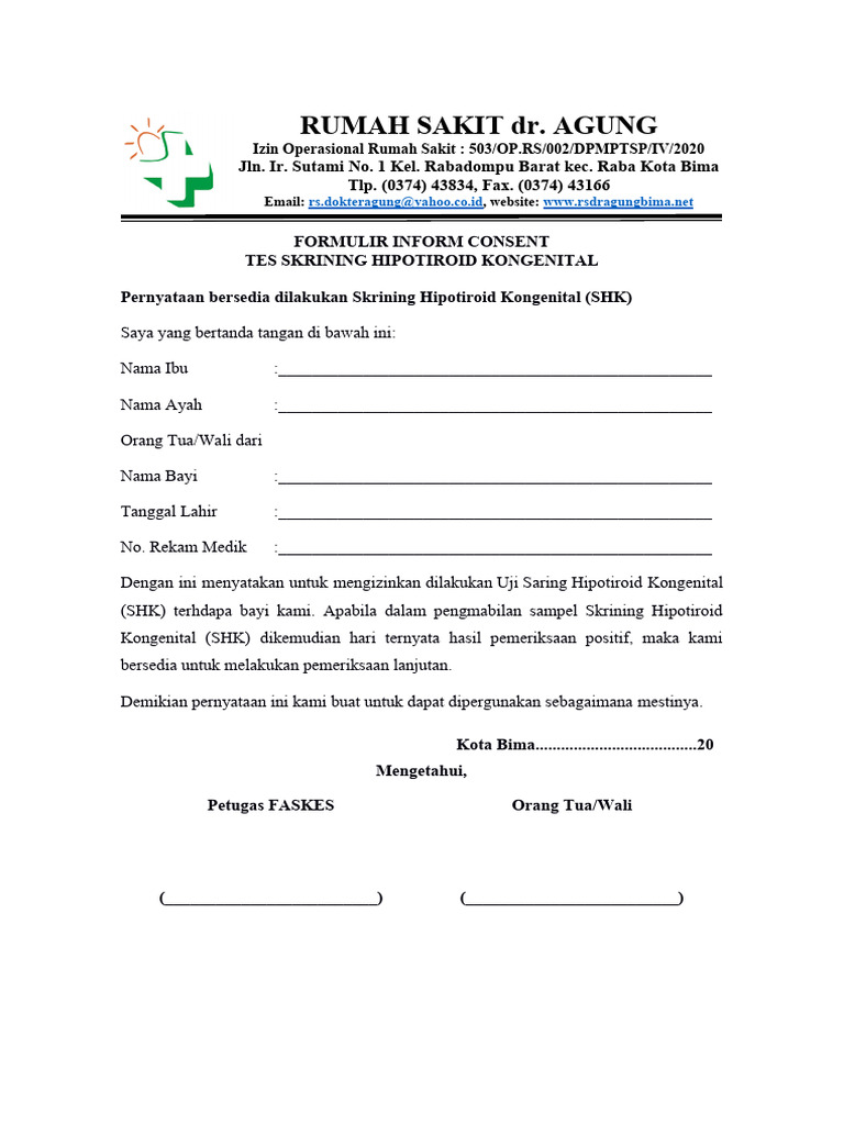 Formulir Inform Consent SHK | PDF