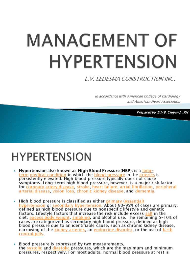 Management of Hypertension | PDF | Hypertension | Blood Pressure