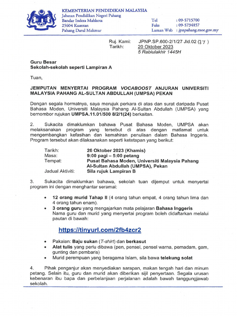 Jemputan Menyertai Program Vocaboost Anjuran Universiti Malaysia Pahang Al-Sultan Abdullah ...