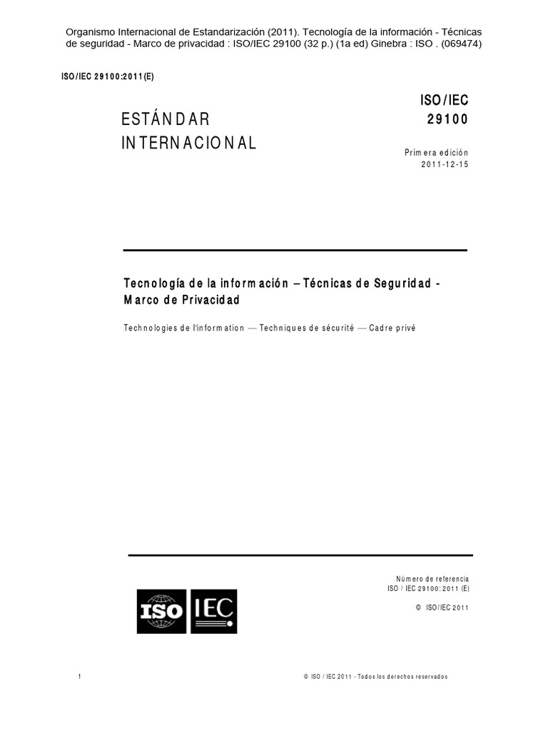 ISO 29100 Protección de Datos Personales | PDF