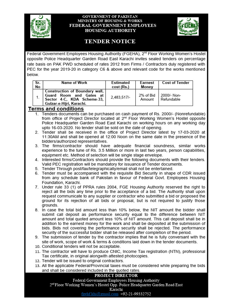 84 - Soft Copy - Tender Notice Karachi - 28-02-2020 | PDF