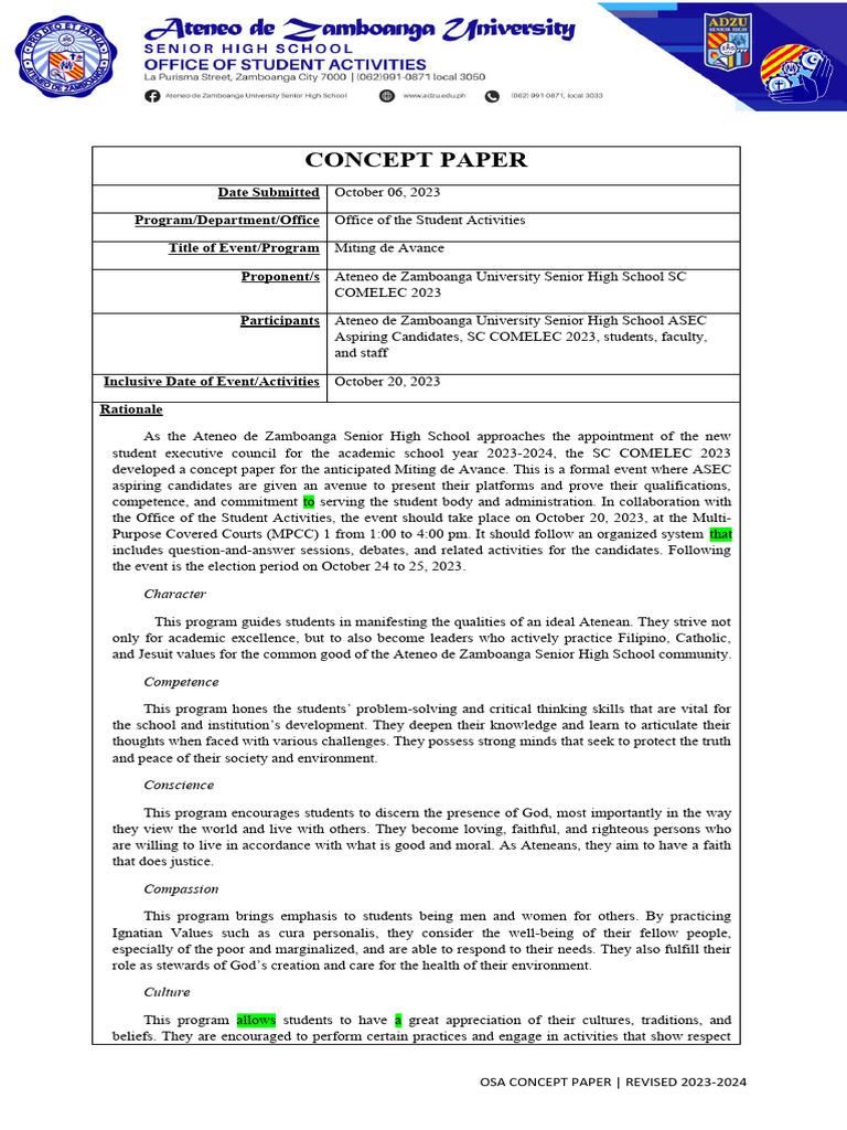SC COMELEC - Miting de Avance - Concept Paper | PDF | Critical Thinking ...