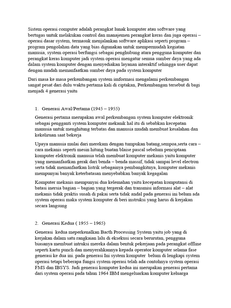 Sejarah dan Generasi Sistem Operasi | PDF