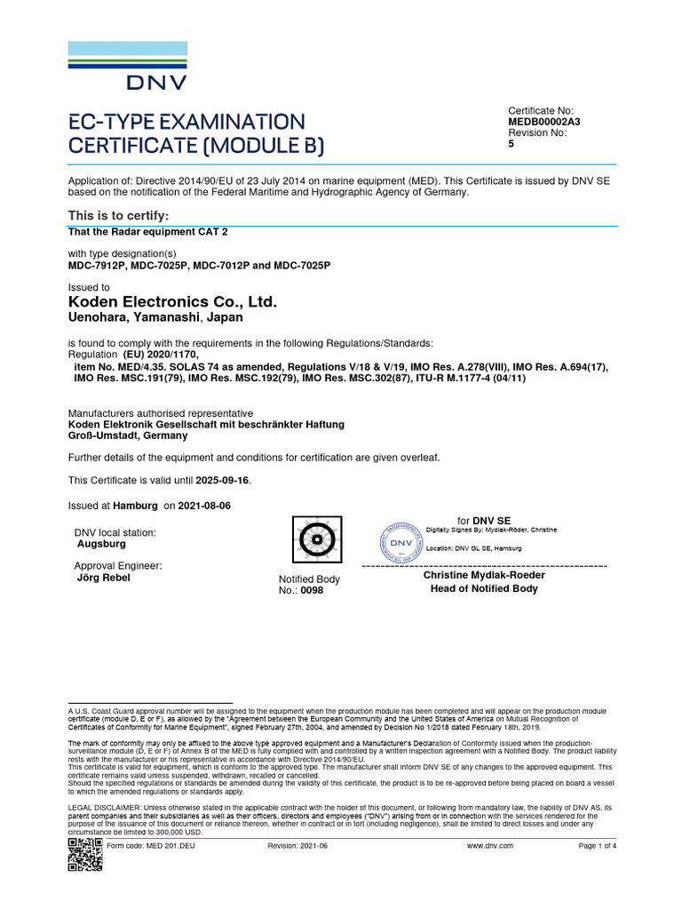 MDC-7900P-CAT2-Type Approval | PDF