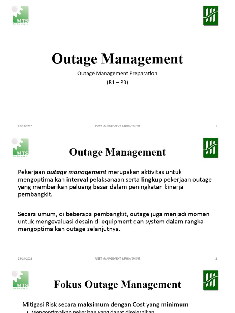 Outage Management Guide | PDF | Reliability Engineering | Asset Management