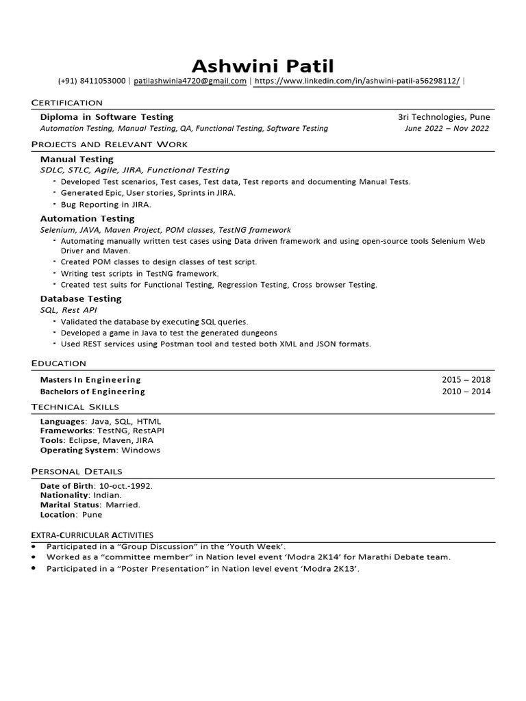 Ashwini Patil Resume | PDF | Computers