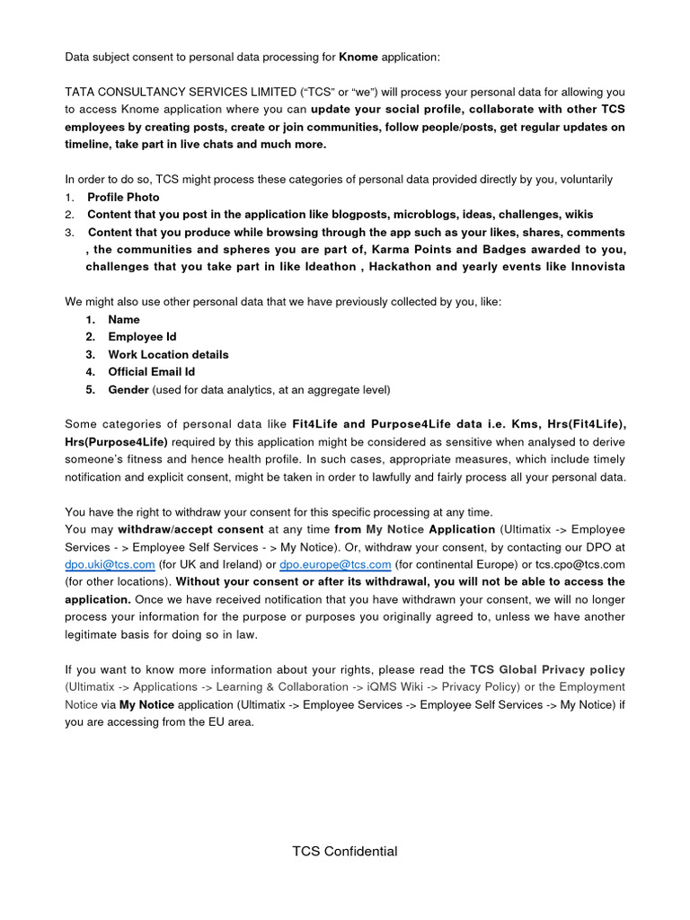 Knome Data Processing Consent Guide | PDF | Privacy | Employment