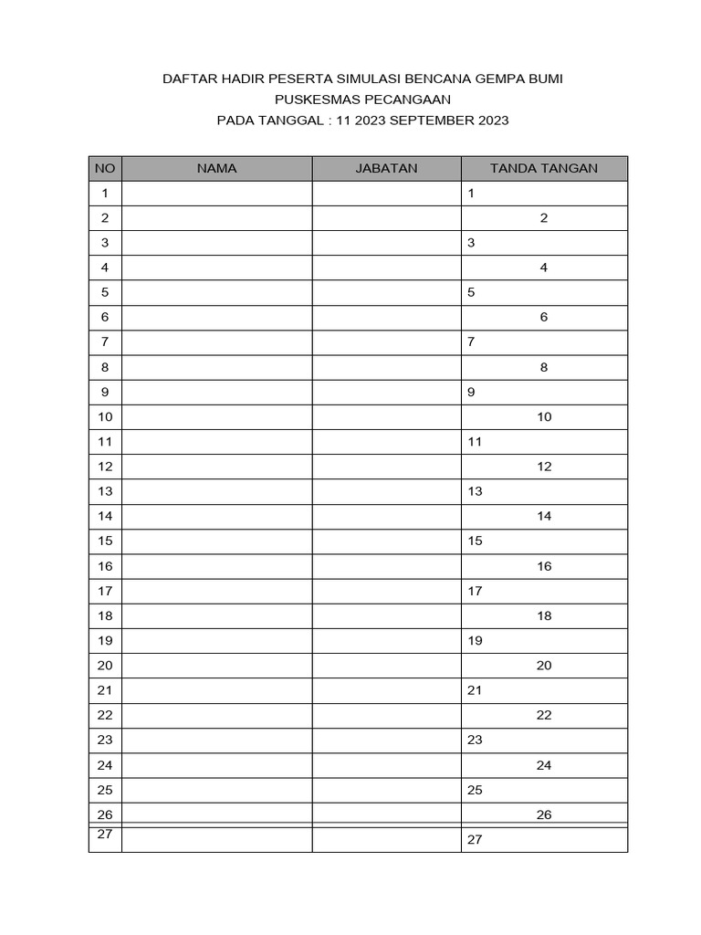 Form Daftar Hadir Simulasi | PDF