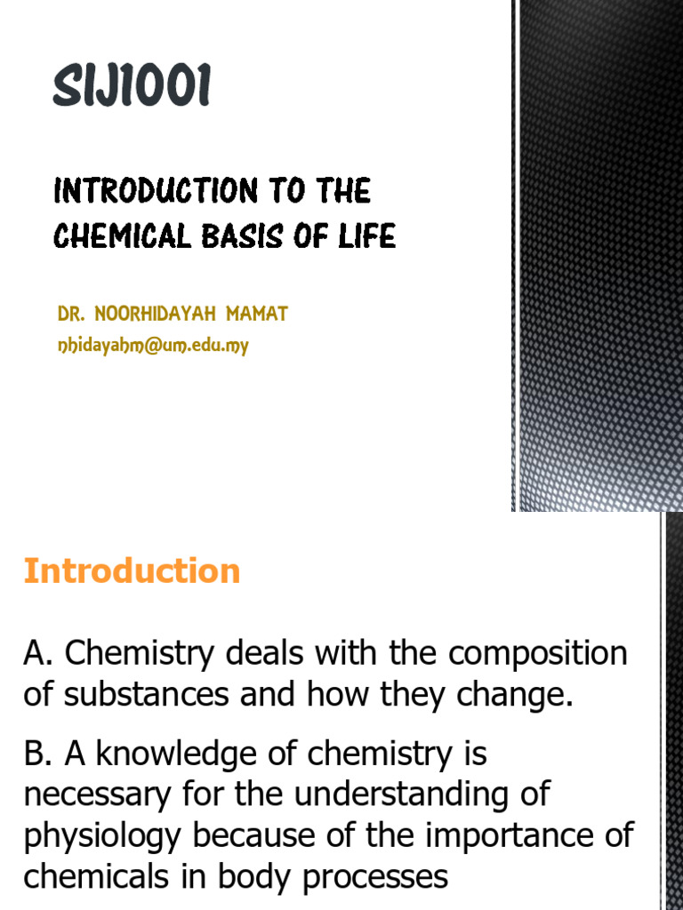 Week 1 - Introduction To The Chemical Basis of Life | PDF