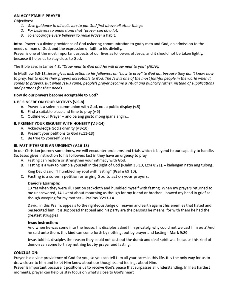 Lesson 9 An Acceptable Prayer | PDF