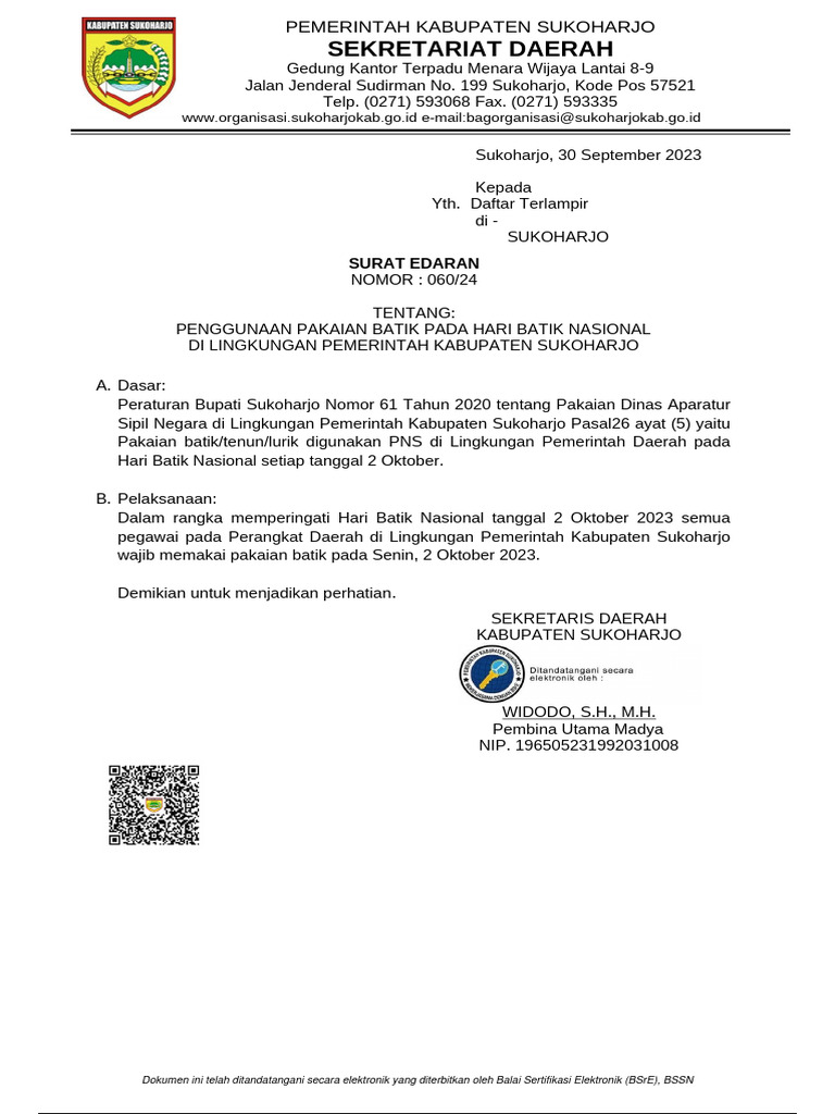 Surat Edaran Seragam Hari Batik Nasional | PDF